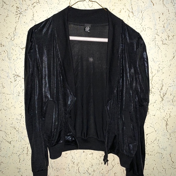 Jackets & Coats | Metallic Black Zip Up Moto Jacket | Poshmark